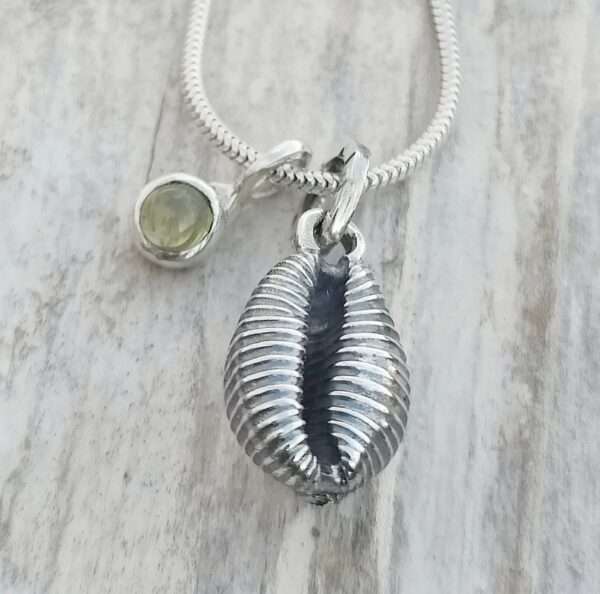 Cowrie Shell-Groatie Buckie Pendant with a Gemstone Charm-Large ...